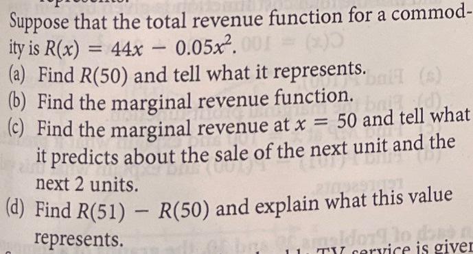 Solved Suppose that the total revenue function for a | Chegg.com