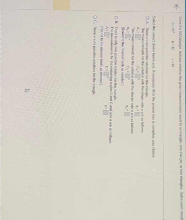 Solved Solve the SSA triangle indicate whether the given | Chegg.com