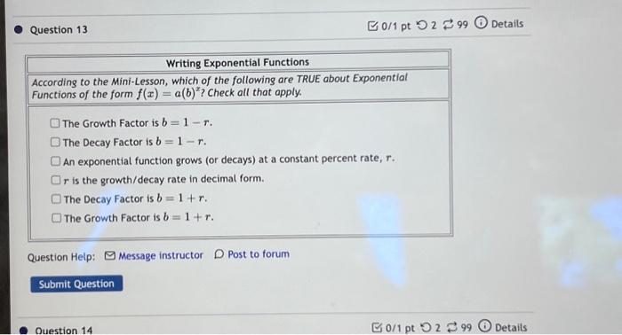 Solved Writing Exponential Functions According to the | Chegg.com