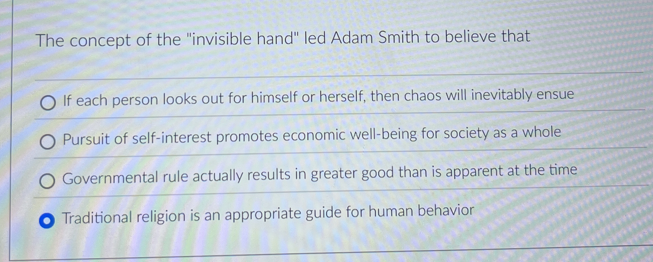 Solved The concept of the "invisible hand" led Adam Smith to | Chegg.com