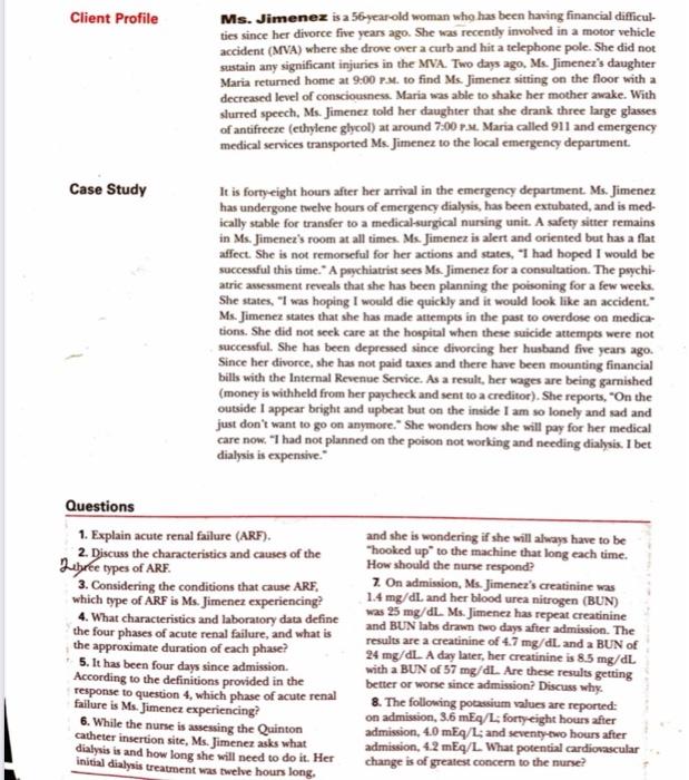 Solved Client Profile Ms. Jimenez is a 56-year-old woman who | Chegg.com
