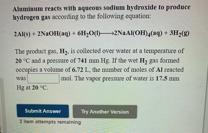 Solved Aluminum reacts with aqueous sodium hydroxide to | Chegg.com