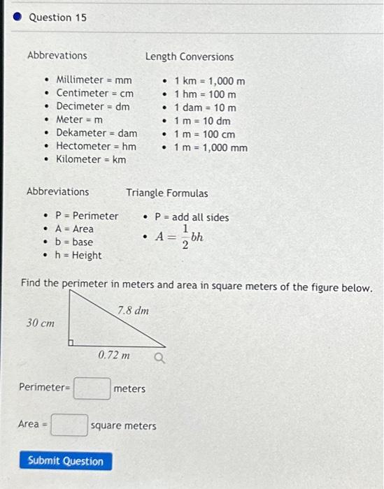 Solved Abbreviations Surface Area - SA= Surface Area - L= | Chegg.com