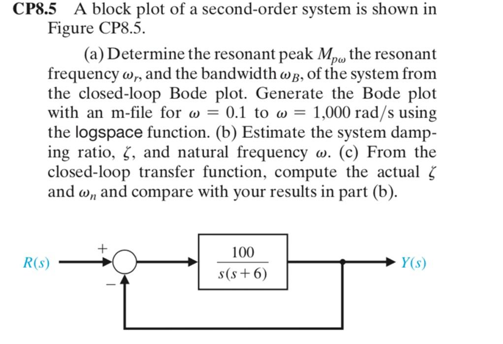 Solved CP8.5 A block plot of a second-order system is shown | Chegg.com