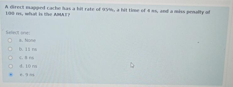 Solved A direct mapped cache has a hit rate of 95%, ﻿a hit | Chegg.com