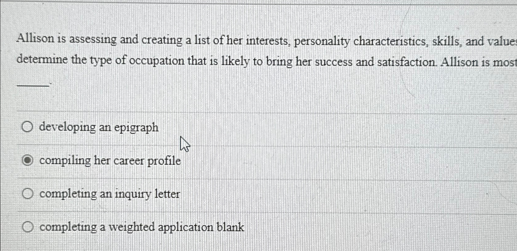 Solved Allison is assessing and creating a list of her | Chegg.com