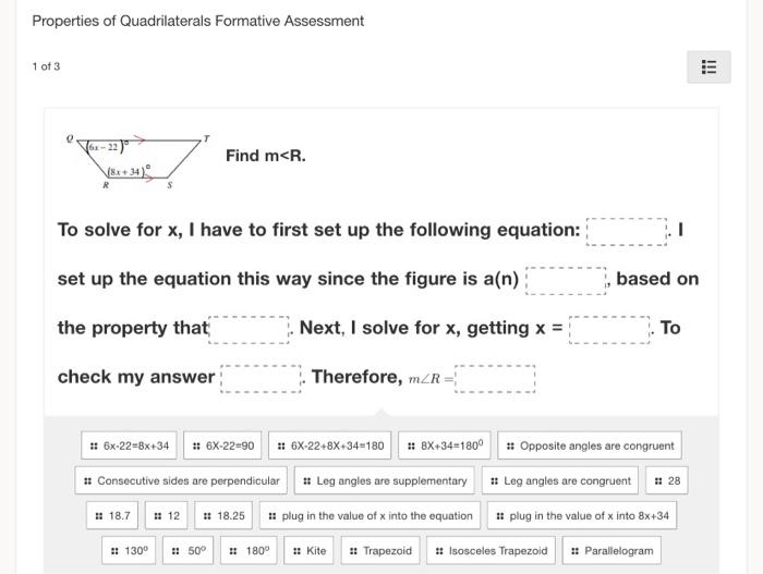 Solved Properties of Quadrilaterals Formative Assessment 1 | Chegg.com
