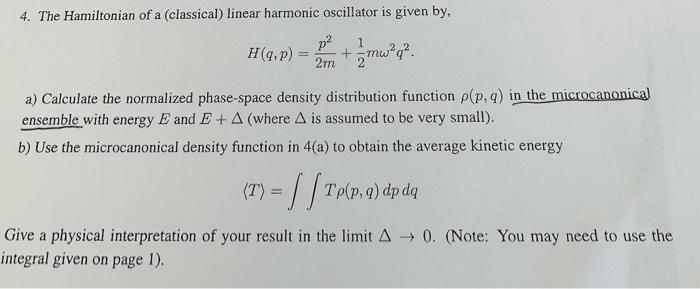 Solved 4. The Hamiltonian of a (classical) linear harmonic | Chegg.com