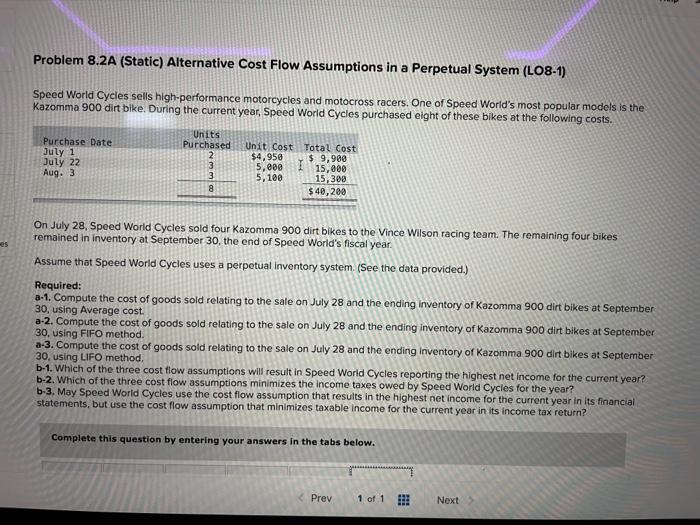 Solved Problem 8.2A (Static) Alternative Cost Flow | Chegg.com
