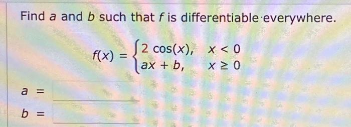 Solved Find a and b such that f is differentiable | Chegg.com