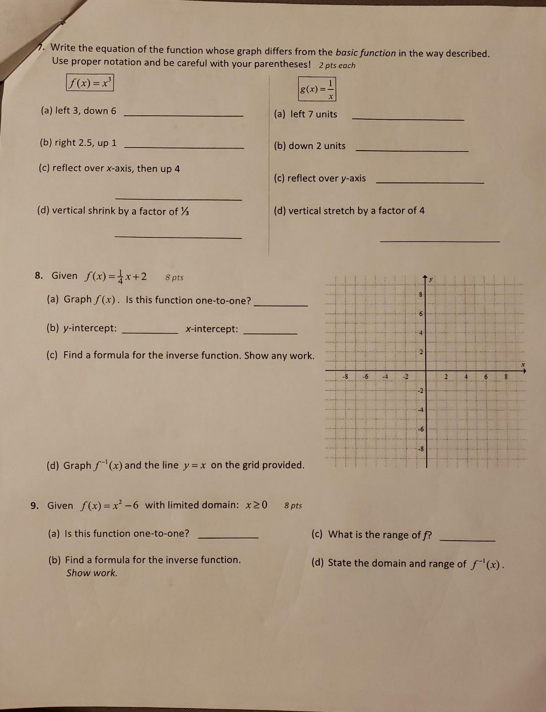 Solved 1. Write the equation of the function whose graph | Chegg.com
