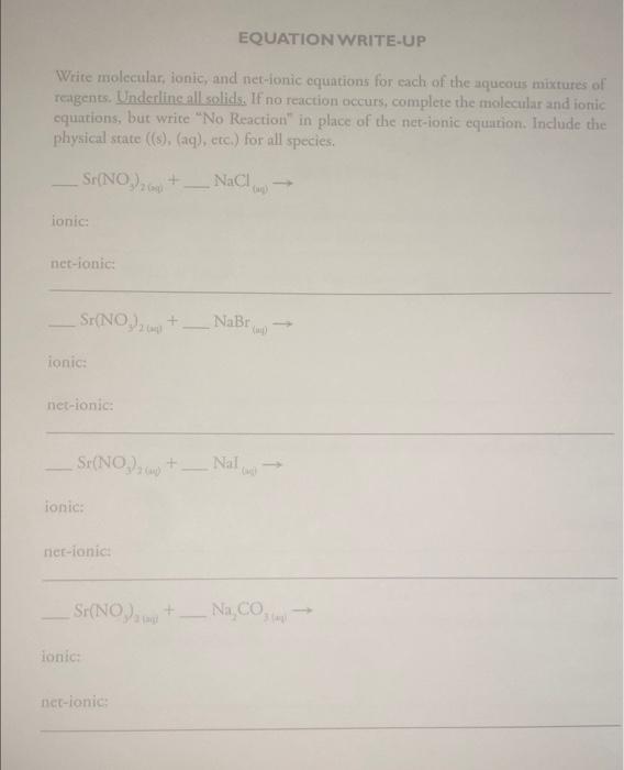 Solved Equationwrite Up Write Molecular Ionic And