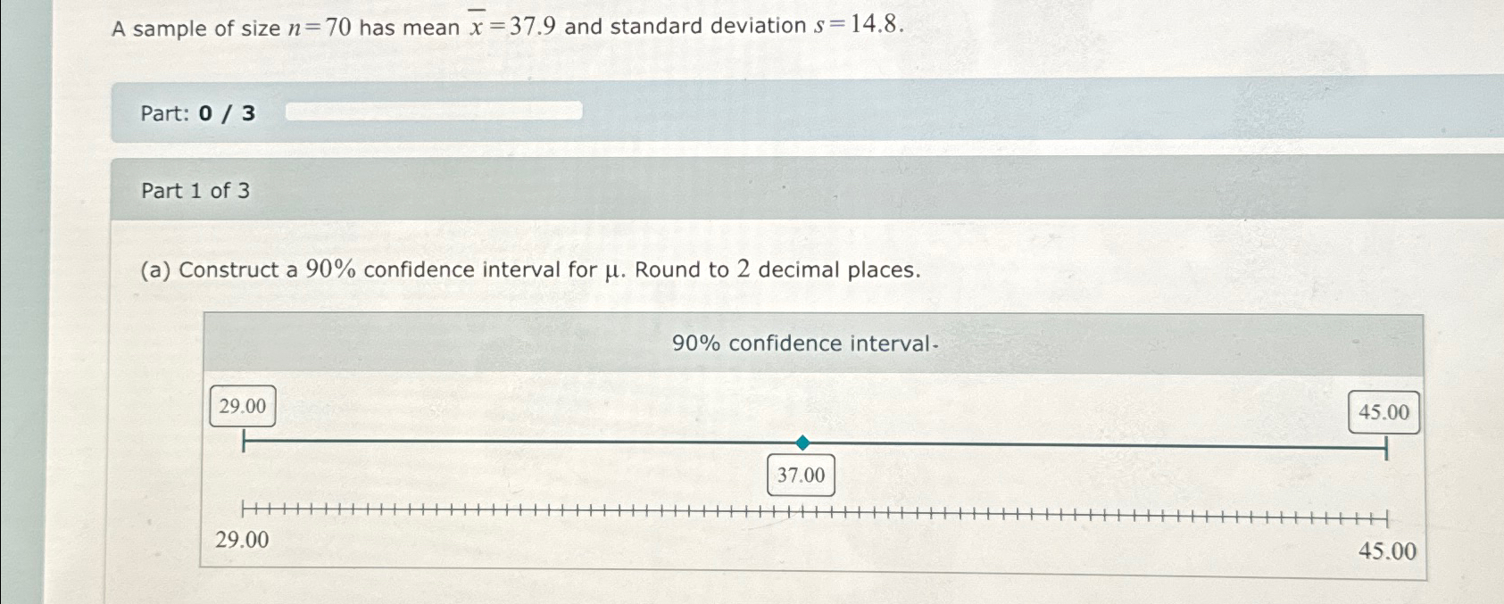 Solved A sample of size n=70 ﻿has mean x‾=37.9 ﻿and standard | Chegg.com