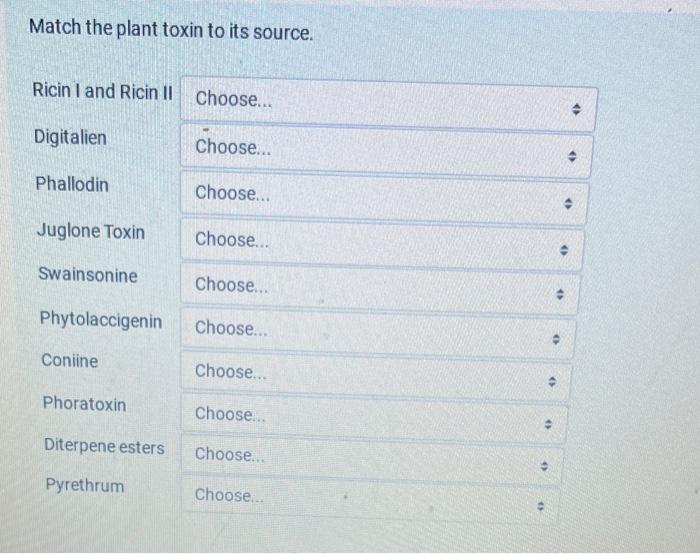 Solved Match the plant toxin to its source. Ricin I and | Chegg.com