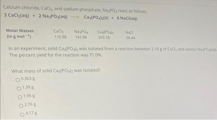 Solved Calcium chloride, CaCl₂, and sodium phosphate, Na3PO4 | Chegg.com