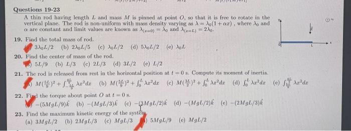 Solved Questions 19-23 A thin rod having length L and mass M | Chegg.com