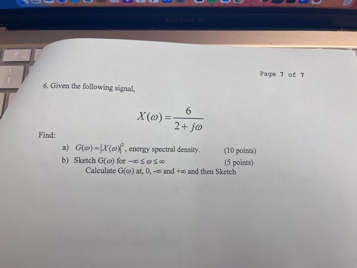 Solved 6. Given the following signal, X(ω)=2+jω6 a) | Chegg.com