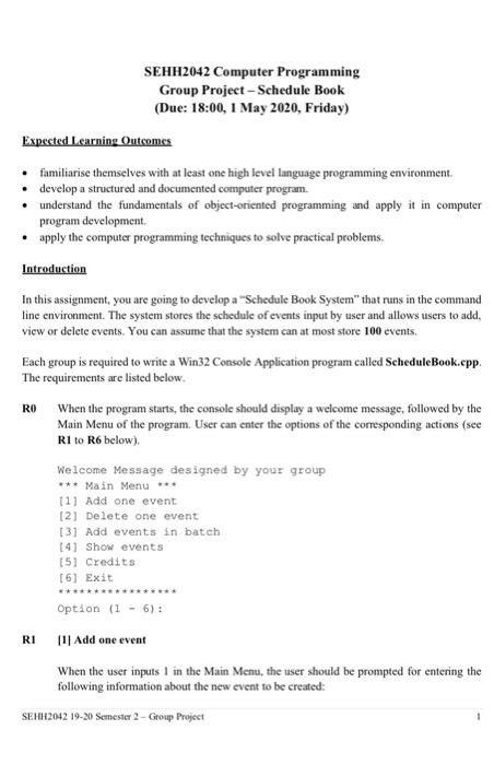 SEHH2042 Computer Programming Group Project - | Chegg.com