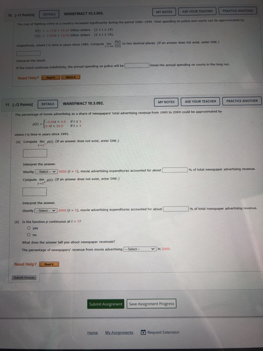 Solved 10. 1-/1 Points DETAILS WANEFMAC7 10.3.093 MY NOTES | Chegg.com