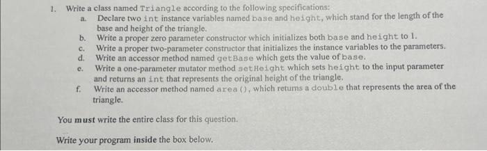 Solved Java1 Write A Class Named Triangle According To The