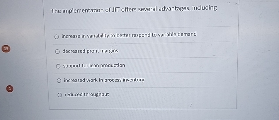 Solved The implementation of JIT offers several advantages, | Chegg.com
