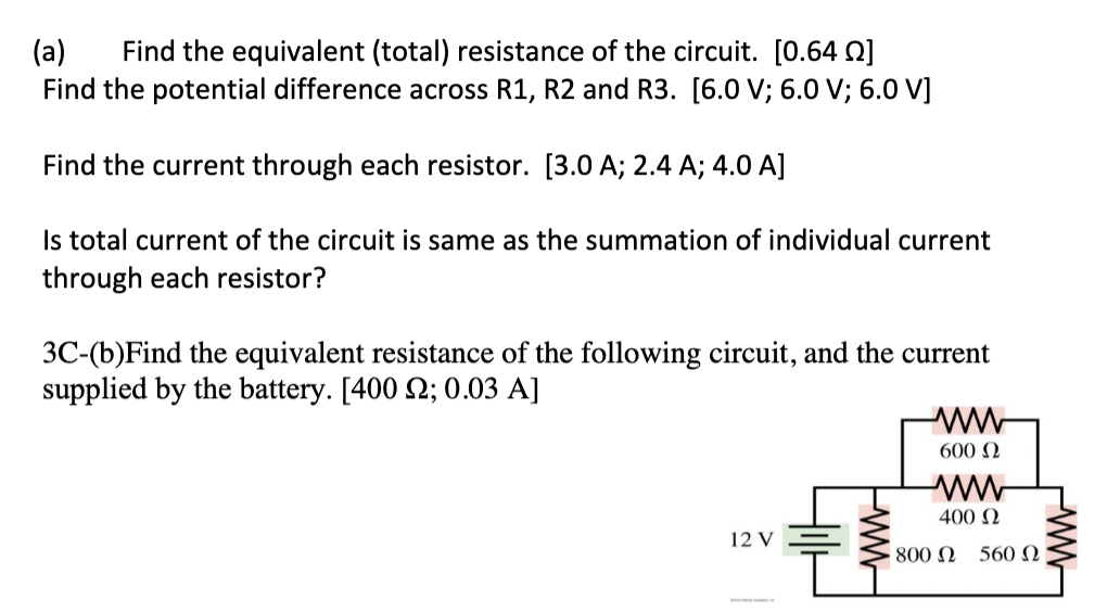 (a) ﻿Find the equivalent (total) ﻿resistance of the | Chegg.com