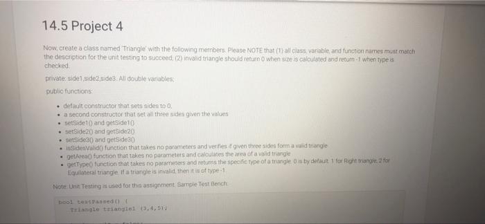 Solved 14.5 Project 4 Now, create a class named Triangle | Chegg.com