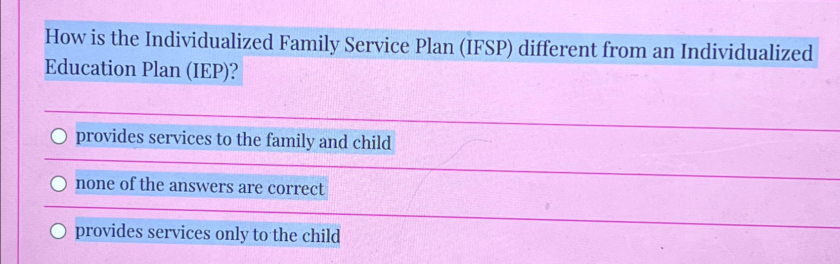 Solved How is the Individualized Family Service Plan (IFSP) | Chegg.com