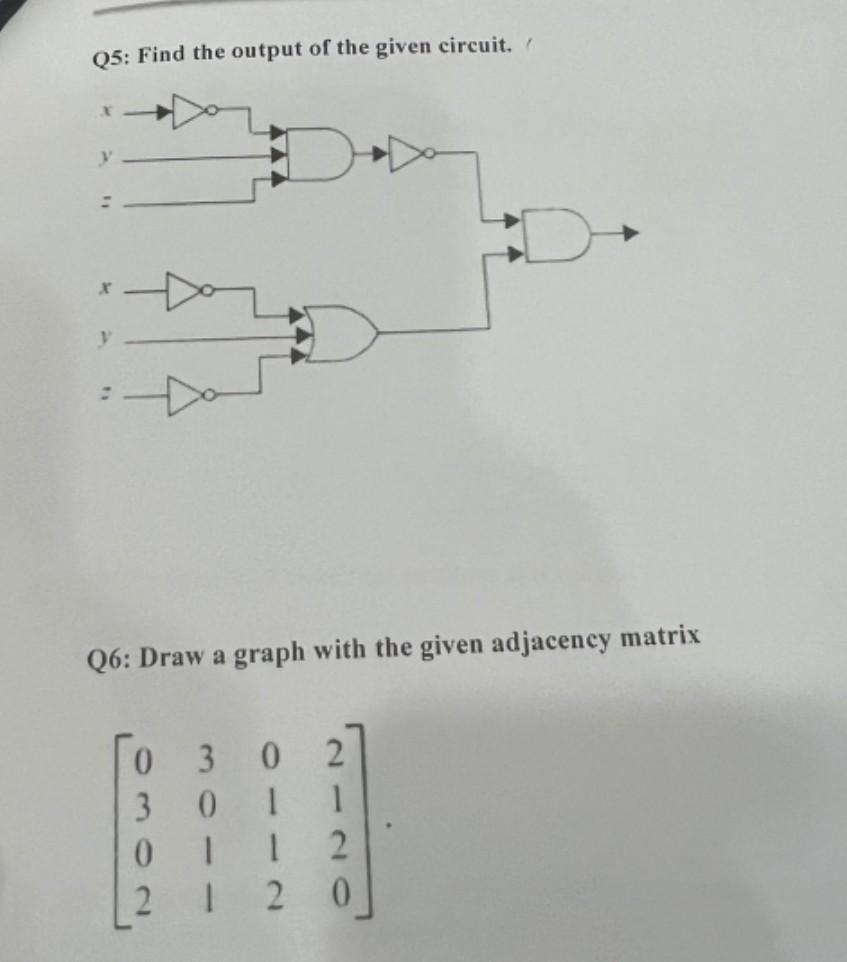Solved Q5: Find the output of the given circuit. / y : y Q6: | Chegg.com