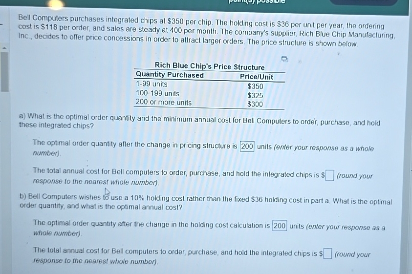 Solved Bell Computers purchases integrated chips at $350 | Chegg.com