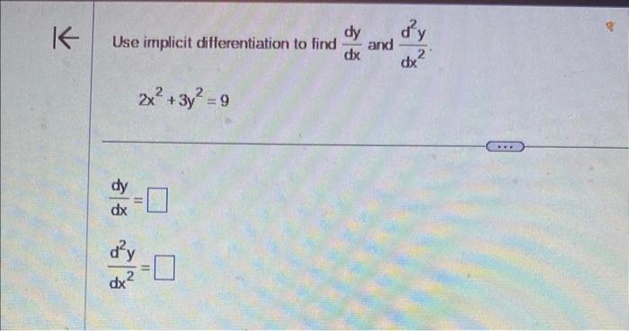 Solved Use implicit differentiation to find dxdy and dx2d2y. | Chegg.com