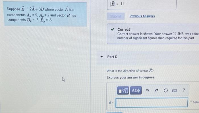 Solved suposse E=2A+3B where vector A has components Ax =5, | Chegg.com