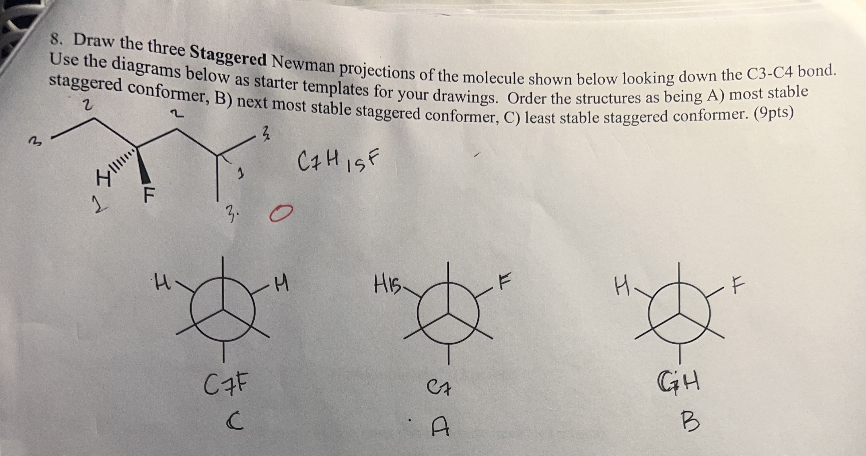Solved by an EXPERT 8. ﻿Draw the three Staggered Newman projections of | Chegg.com