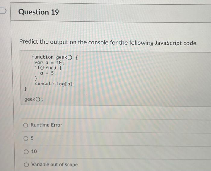 Solved The snippet of code below throws an error. Why? var | Chegg.com