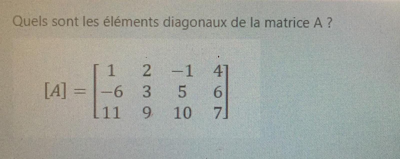 Quels sont les éléments diagonaux de la matrice A ? | Chegg.com