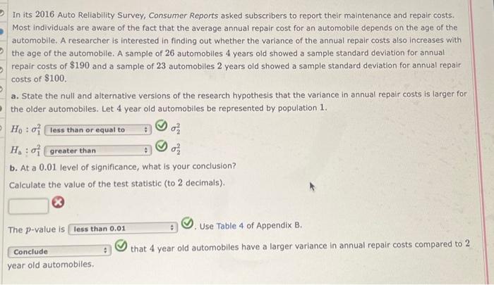 Solved In its 2016 Auto Reliability Survey, Consumer Reports | Chegg.com