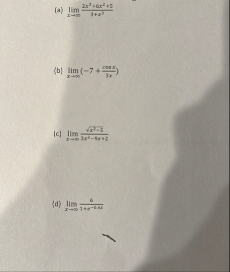Solved (a) limx→∞2x3 6x2 53 x3(b) limx→∞(-7 cosx3x)(c) limx→ | Chegg.com