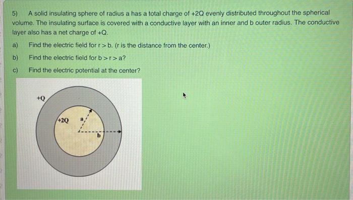 Solved 5) A solid insulating sphere of radius a has a total | Chegg.com
