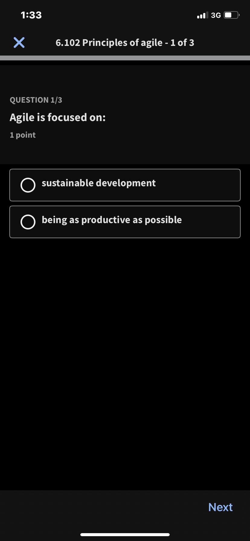 Solved 1:33all 3 ﻿G6.102 ﻿Principles of agile -1 ﻿of | Chegg.com