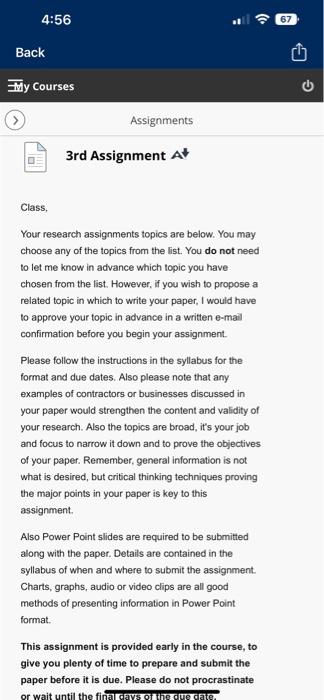 Solved 3rd Assignment Class, Your research assignments | Chegg.com