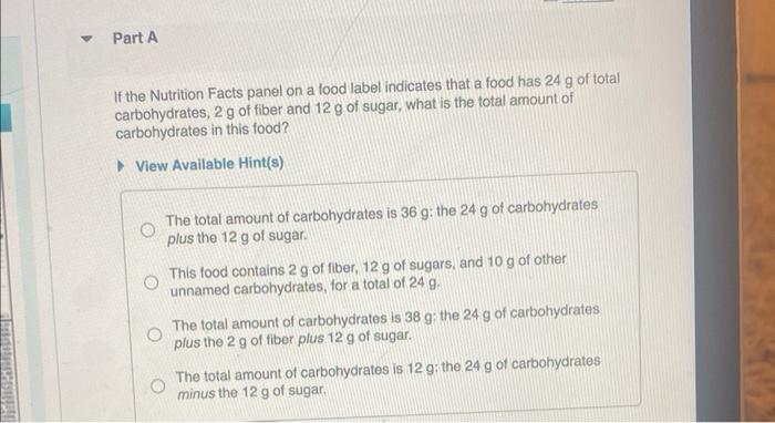 Solved If the Nutrition Facts panel on a food label | Chegg.com