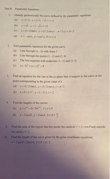 Solved Part B Parametric Equations 1. Identity geometrically | Chegg.com