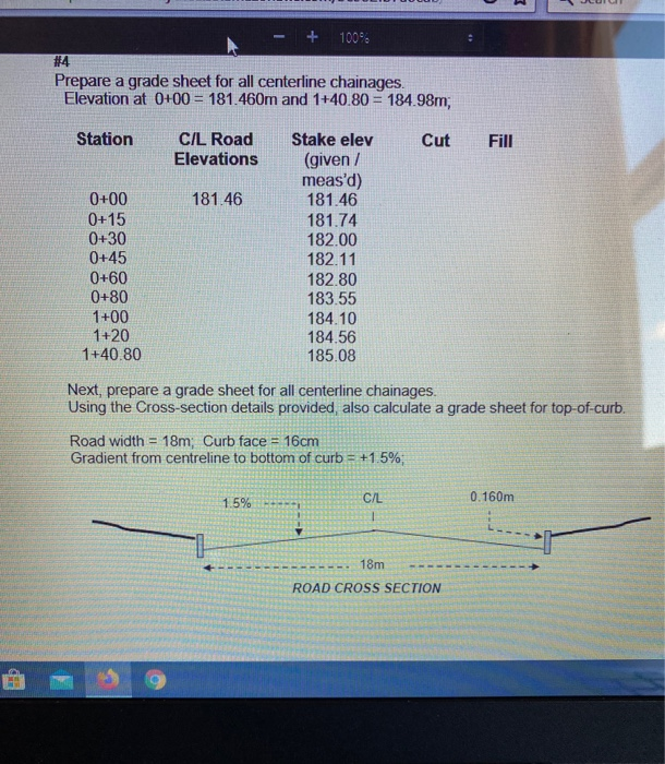 Solved 100% #4 Prepare a grade sheet for all centerline | Chegg.com