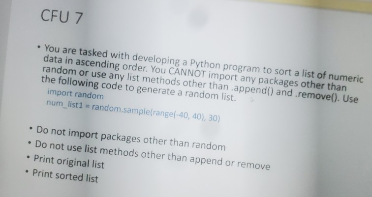 Solved CFU 7 . You are tasked with developing a Python | Chegg.com