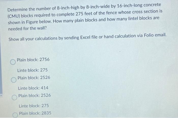 Determine the number of 8 -inch-high by 8 | Chegg.com