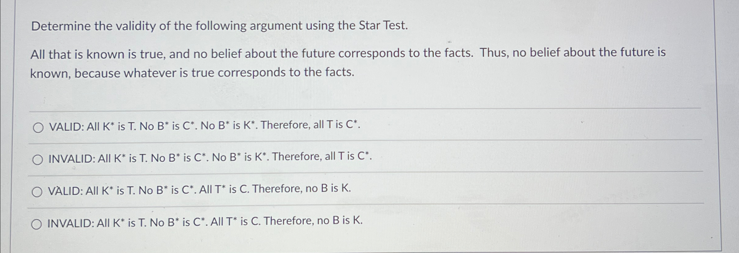 Solved Determine the validity of the following argument | Chegg.com