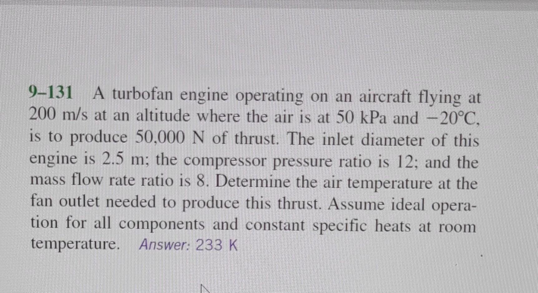 Solved 9-131 A turbofan engine operating on an aircraft | Chegg.com