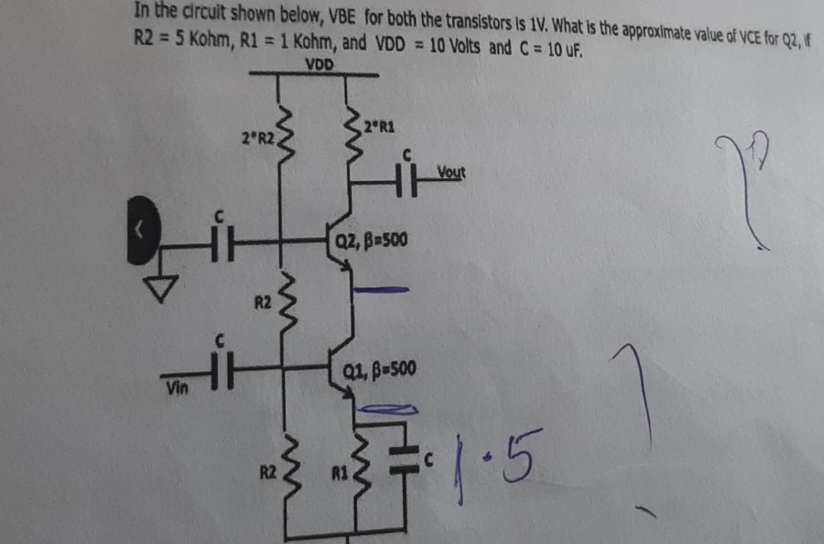Solved In the circuit shown below, VBE for both the | Chegg.com