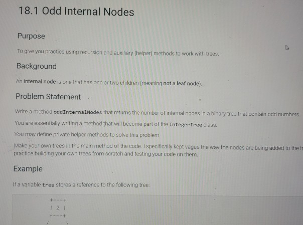 Solved 18.1 Odd Internal Nodes Purpose To give you practice | Chegg.com