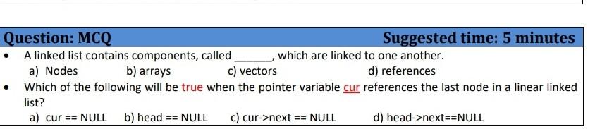 Solved - A linked list contains components, called which are | Chegg.com
